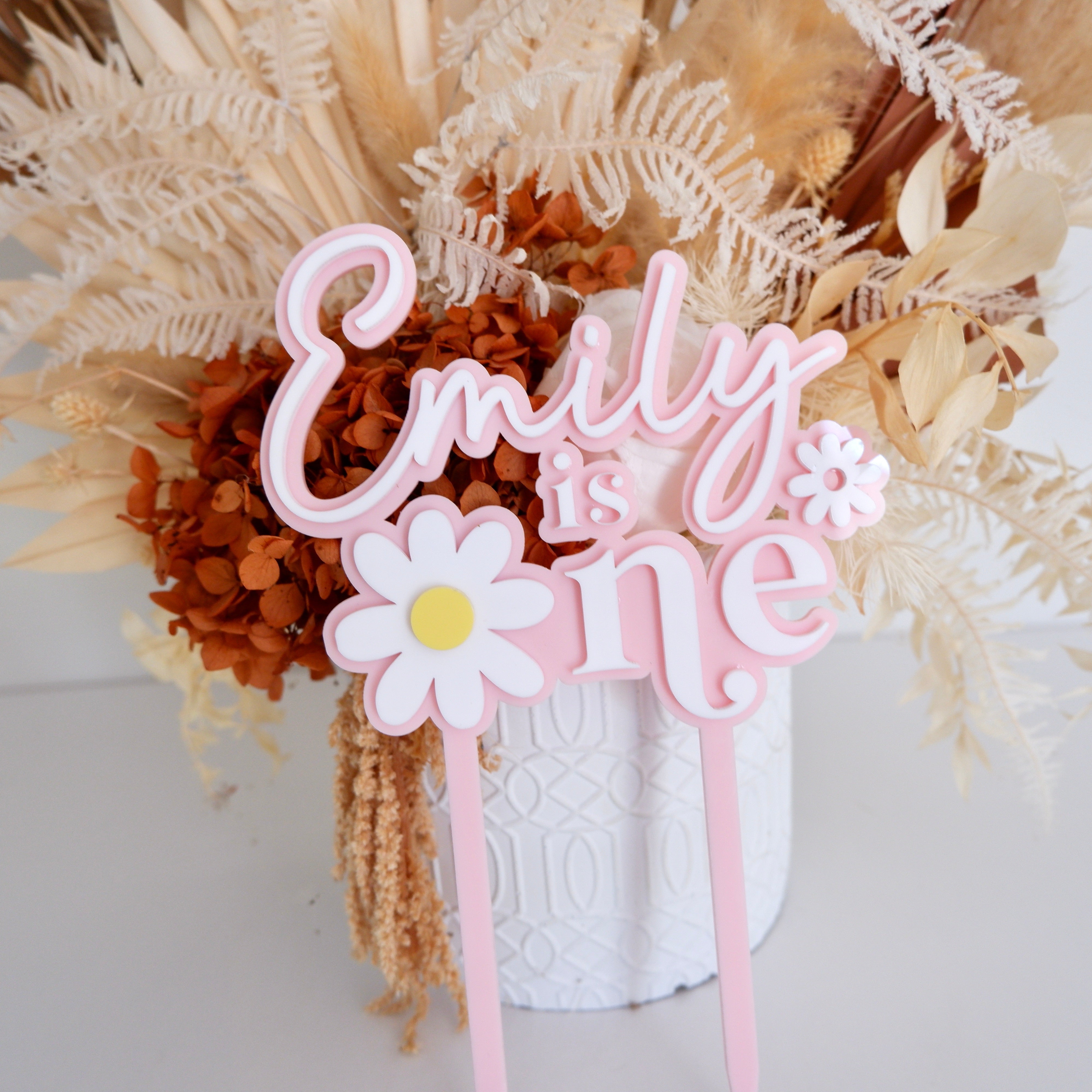 Custom Pink Daisy One Cake Topper | Our Little Deer